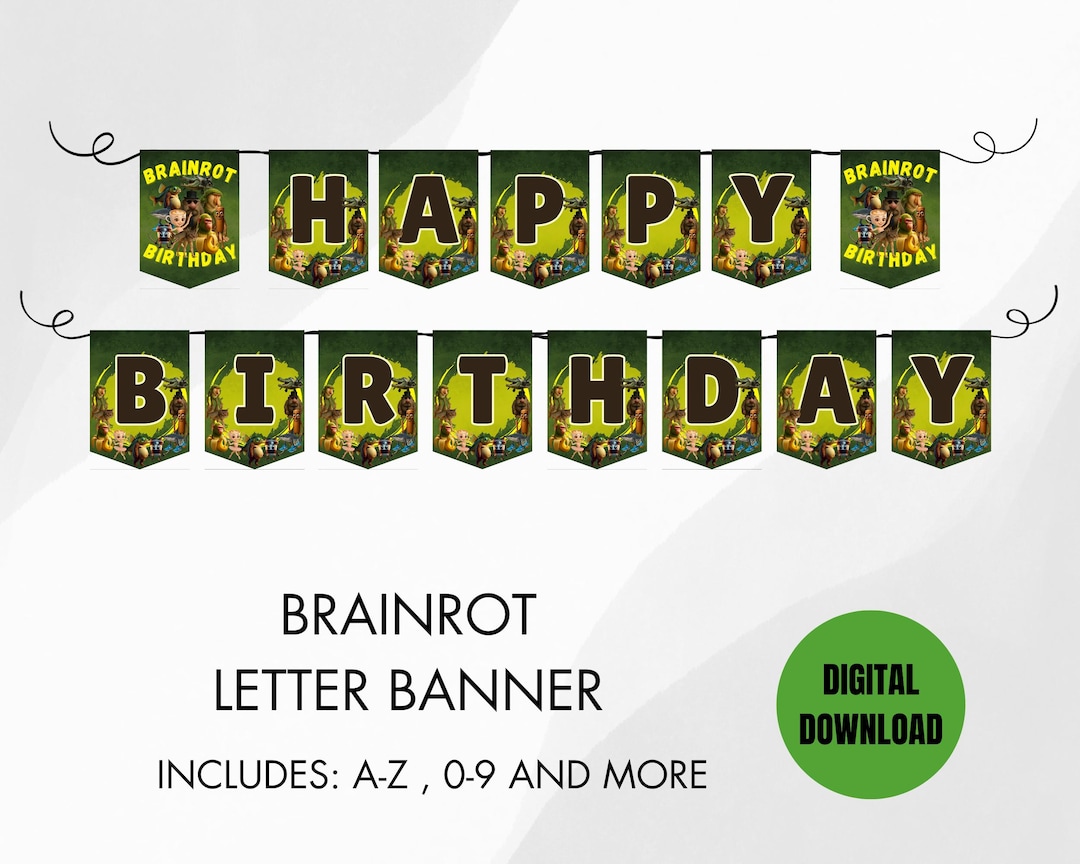 Brainrot Birthday Banner Template | Printable Alphabet, Numbers (PDF ...