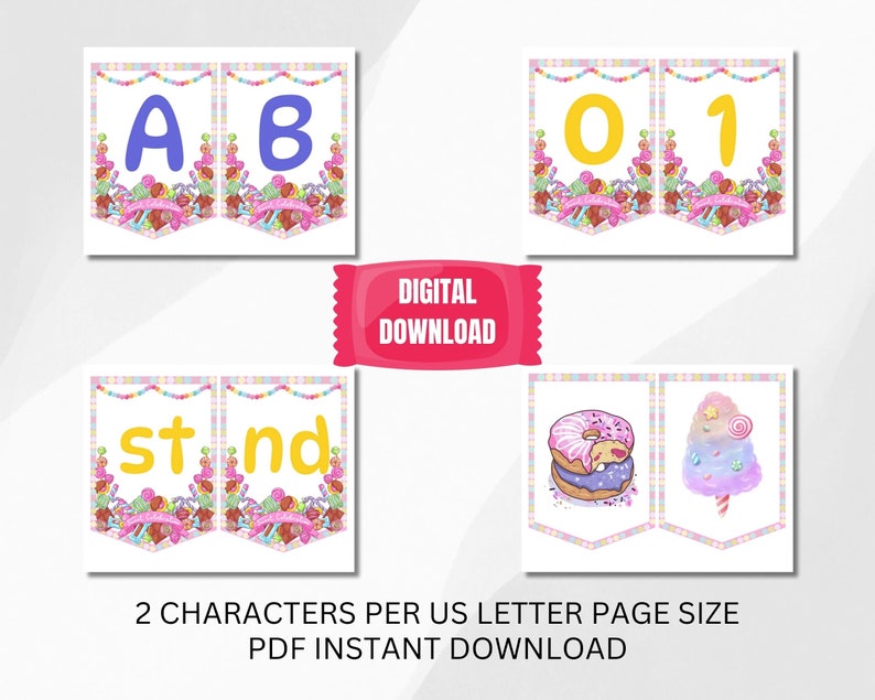 Candyland Birthday Banner Template | Instant PDF Download | A-Z, 0-9 ...