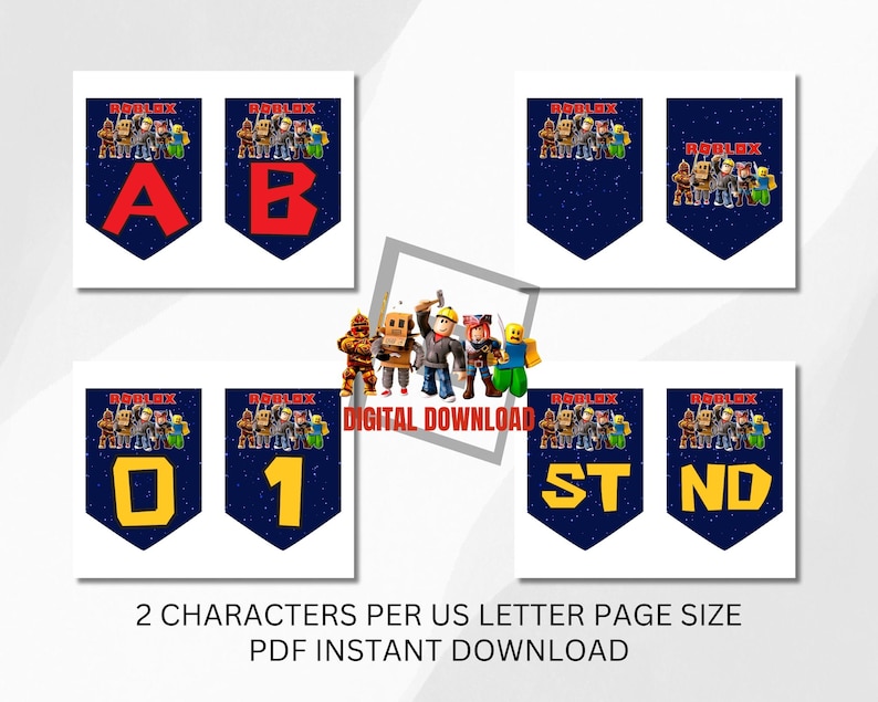 Roblox Birthday Banner | Printable Alphabet, Numbers (PDF Download) - Etsy
