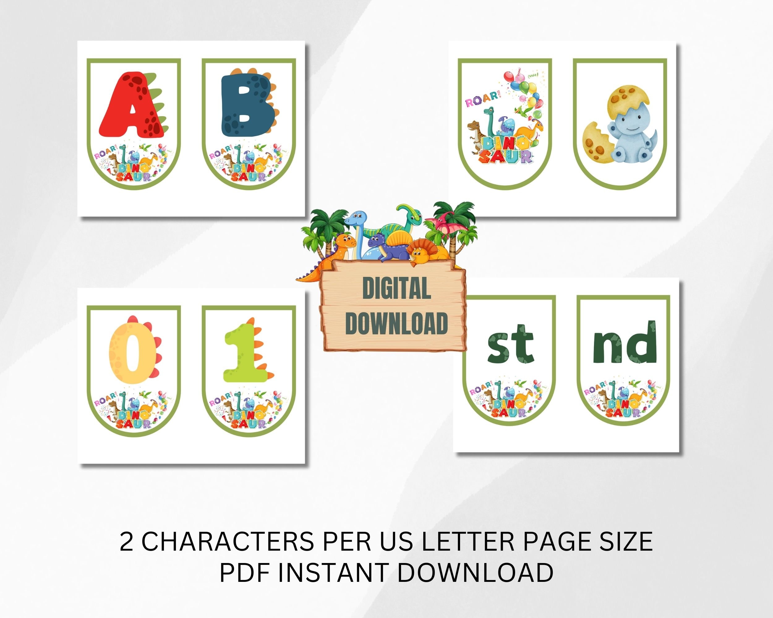 Dinosaur Birthday Banner Template | Printable Alphabet (PDF Download ...