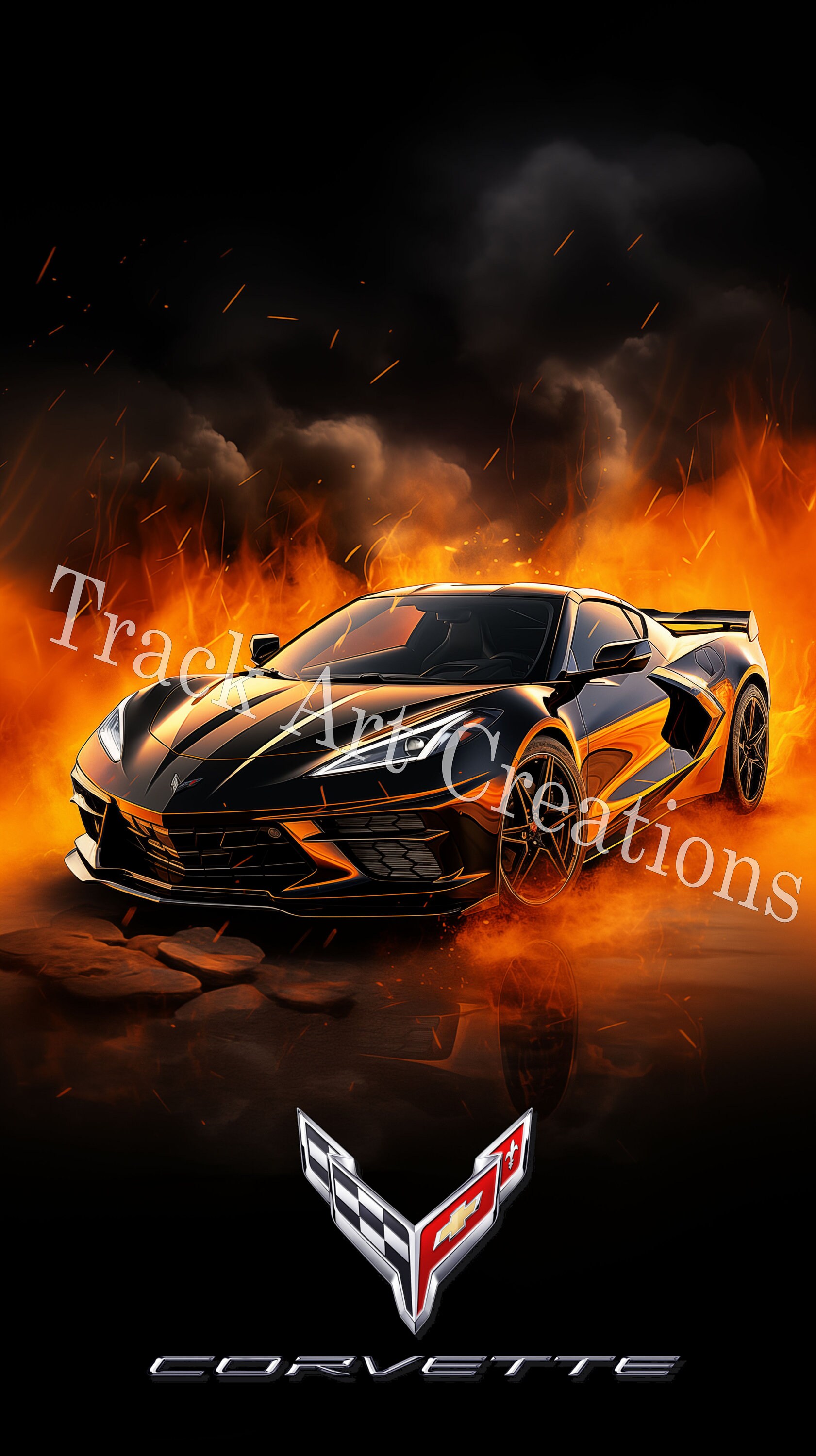 C8 Corvette Black Smoke and Fire - Etsy