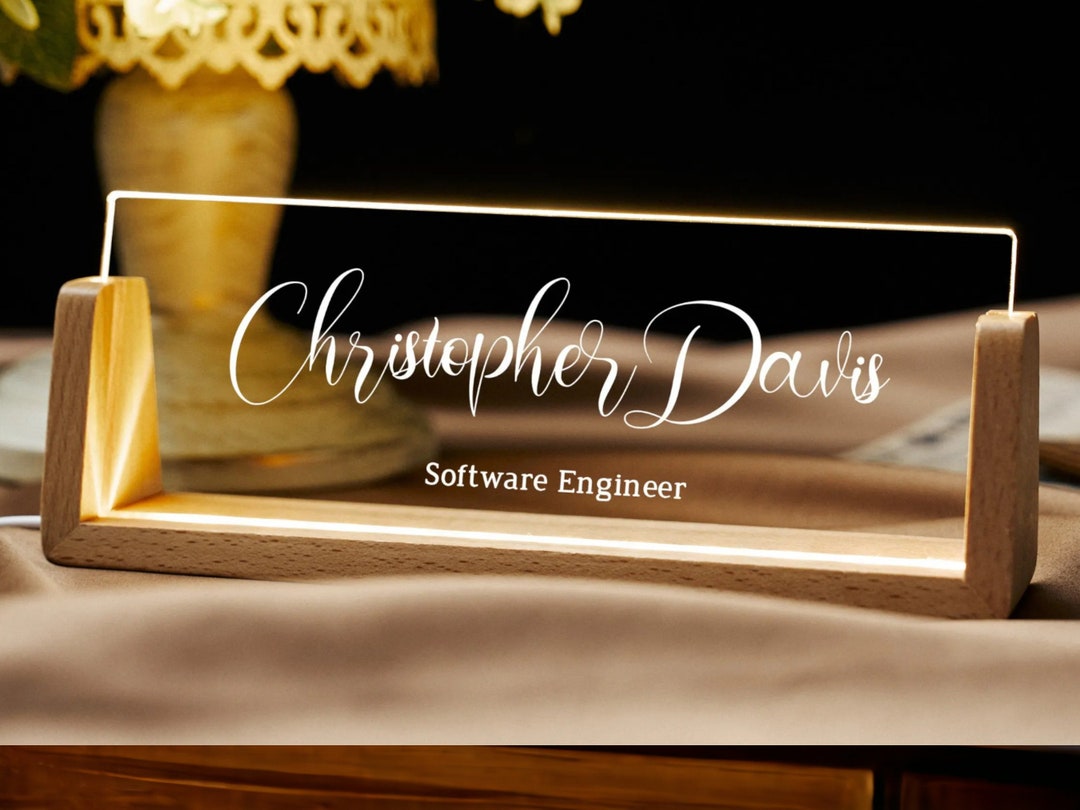 Customized Illuminated Desk Name Plate - Unique Wooden Base - Office ...
