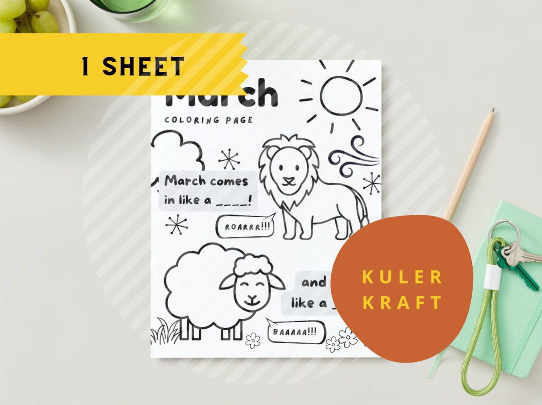 March Lion Lamb Printable PDF Coloring Page Digital Download Winter ...