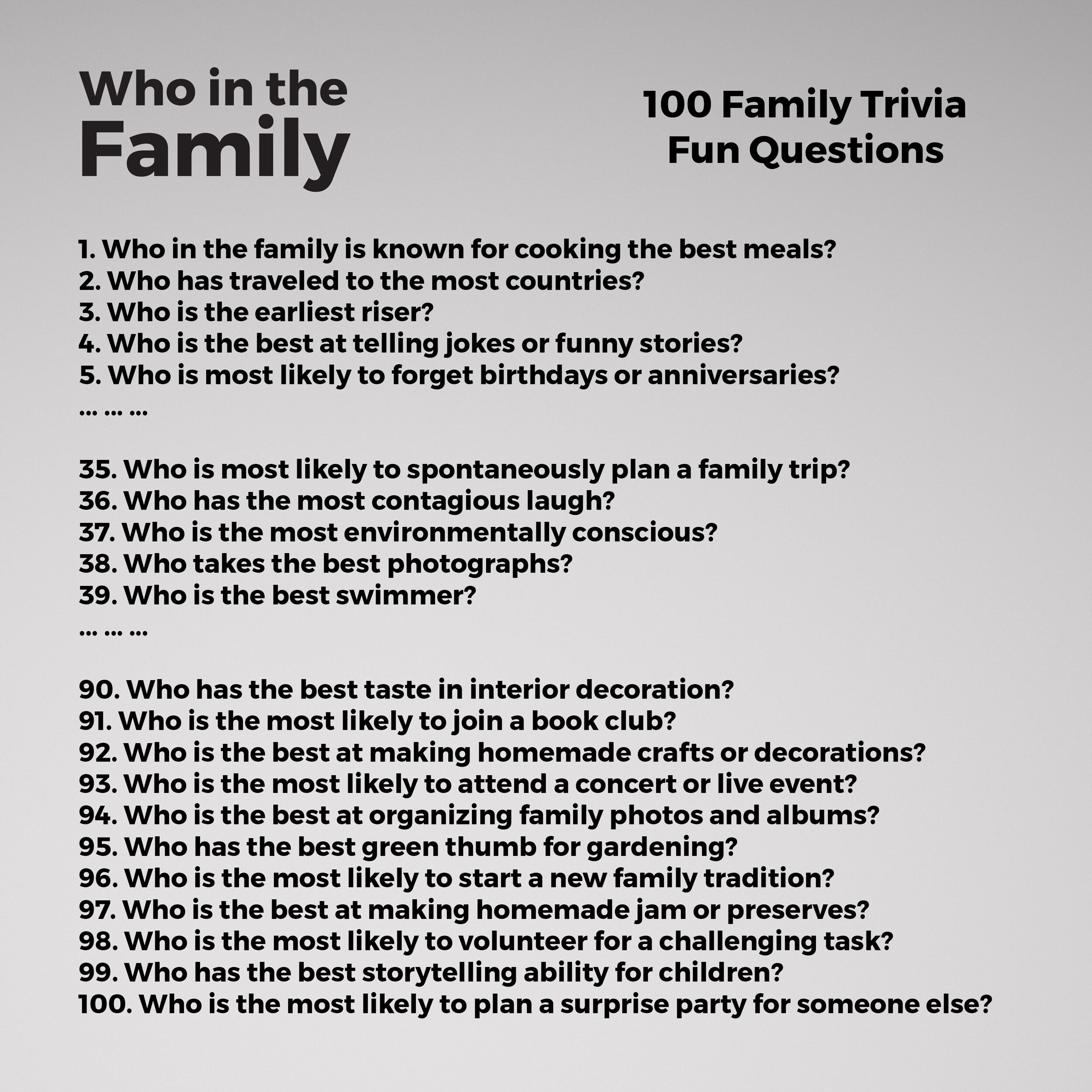 Who in the Family Trivia Questions - Etsy
