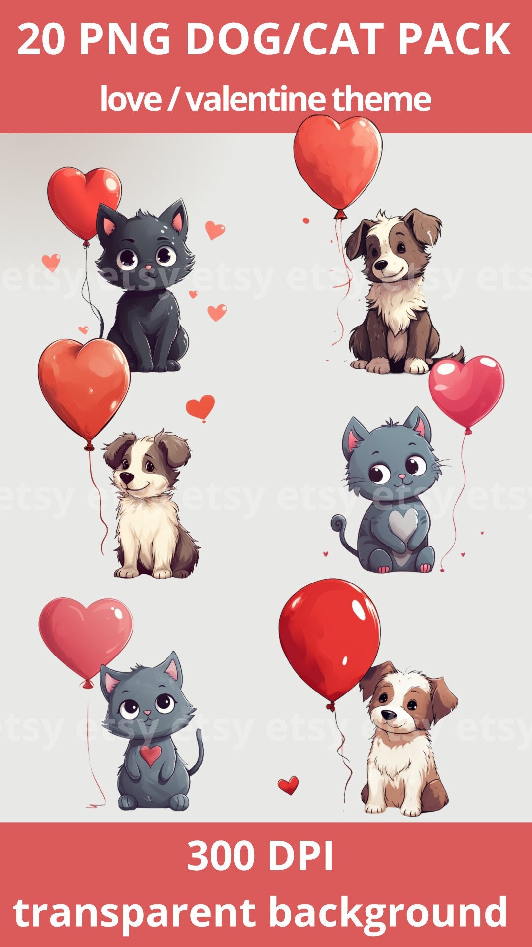 Cat/dog Valentine/love Themed PNG Bundle - Etsy