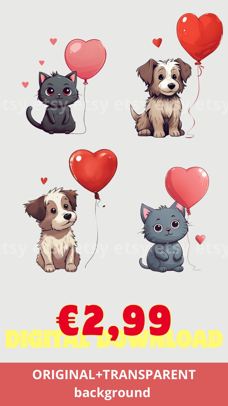 Cat/dog Valentine/love Themed PNG Bundle - Etsy