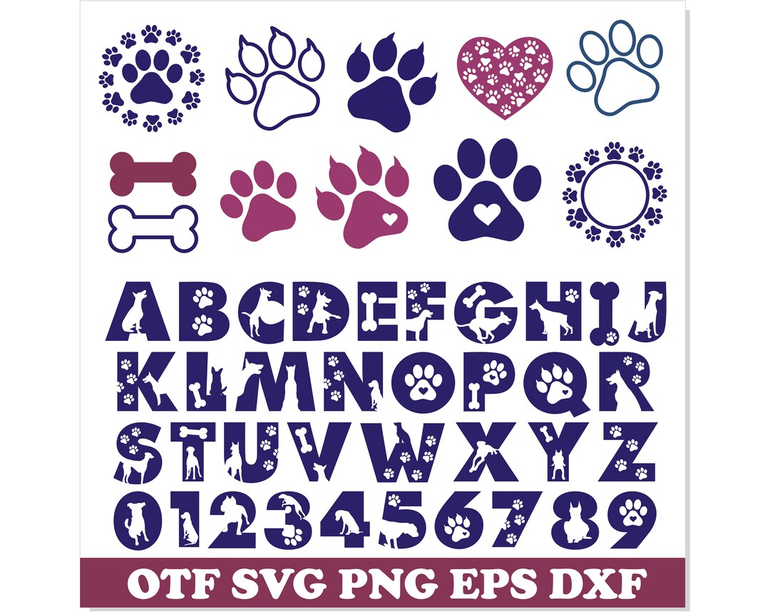 Dog Bundle SVG OTF PNG | Dog Font Otf, Dog Font Svg, Dog Paw Svg, Dog ...