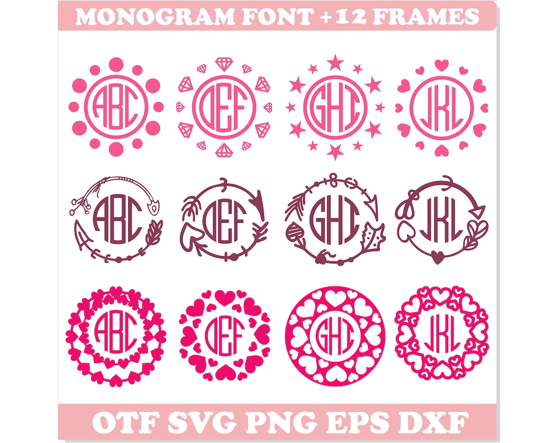 12 Monogram Frames SVG & Circle Monogram Font TTF SVG Round Monogram ...