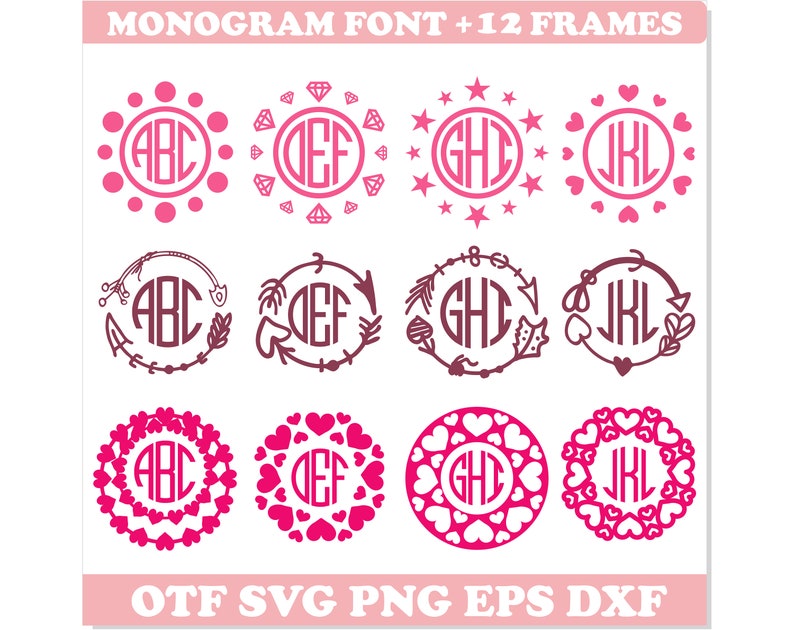12 Monogram Frames SVG & Circle Monogram Font TTF SVG Round Monogram Letters, Circle Frame Svg ...