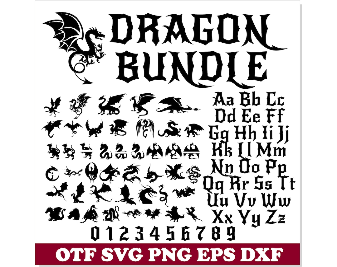 Dragon Font TTF, Dragon SVG Bundle, Dragon Svg, Dragon Png, Dragon Font ...