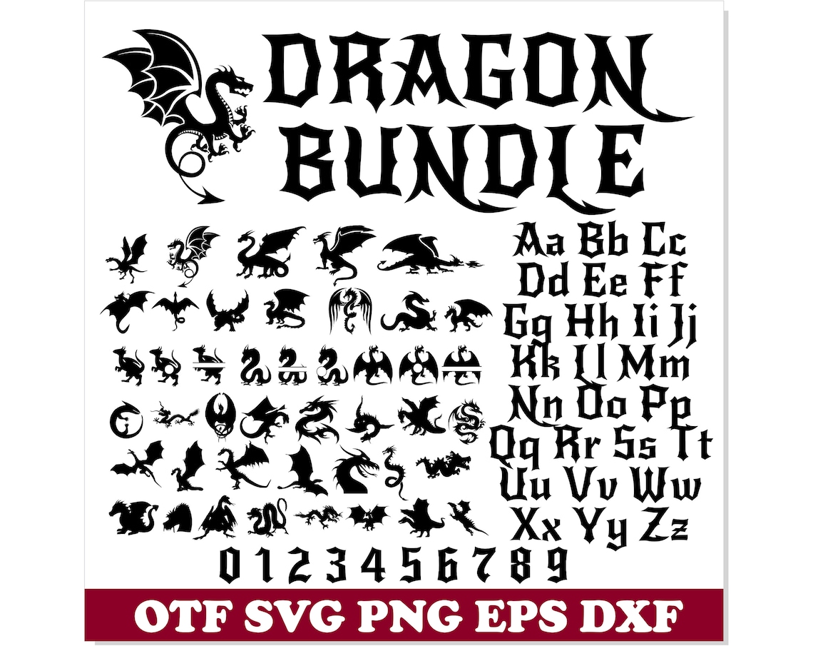 Dragon Font TTF, Dragon SVG Bundle, Dragon Svg, Dragon Png, Dragon Font ...