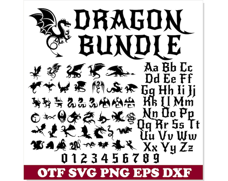 Dragon Font TTF, Dragon SVG Bundle, Dragon Svg, Dragon Png, Dragon Font ...