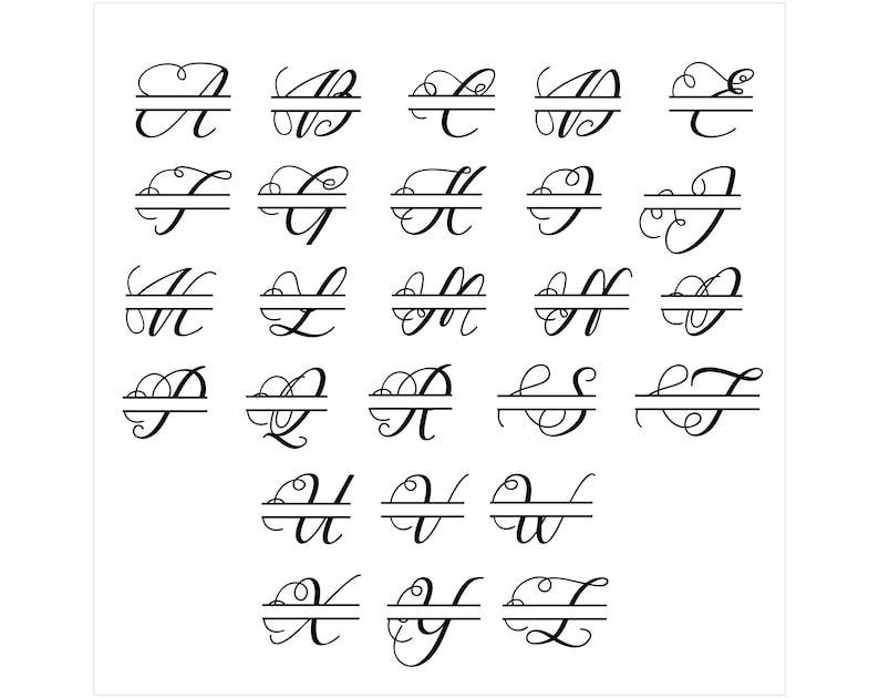 Calligraphy Split Monogram Font SVG TTF, Split Monogram Letters SVG ...
