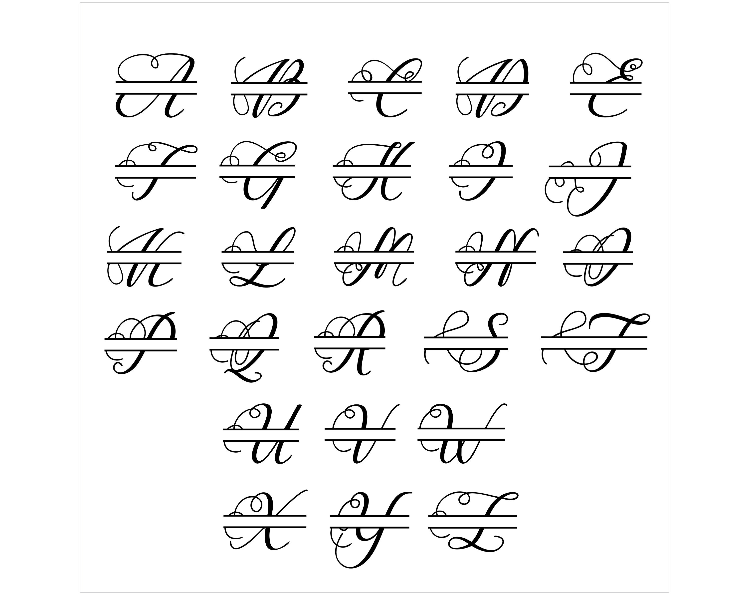 Calligraphy Split Monogram Font SVG TTF, Split Monogram Letters SVG ...