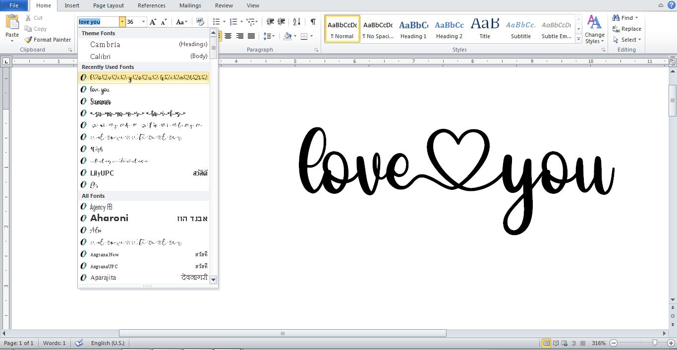 Love You Font With Hearts, Valentines Day Font, Heart Font, Script Font ...