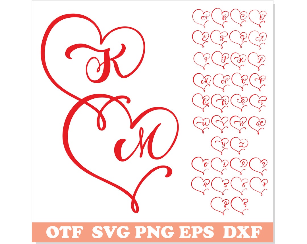 Monogram Heart Font TTF SVG PNG, Valentine Day Font Hearts, Monogram ...