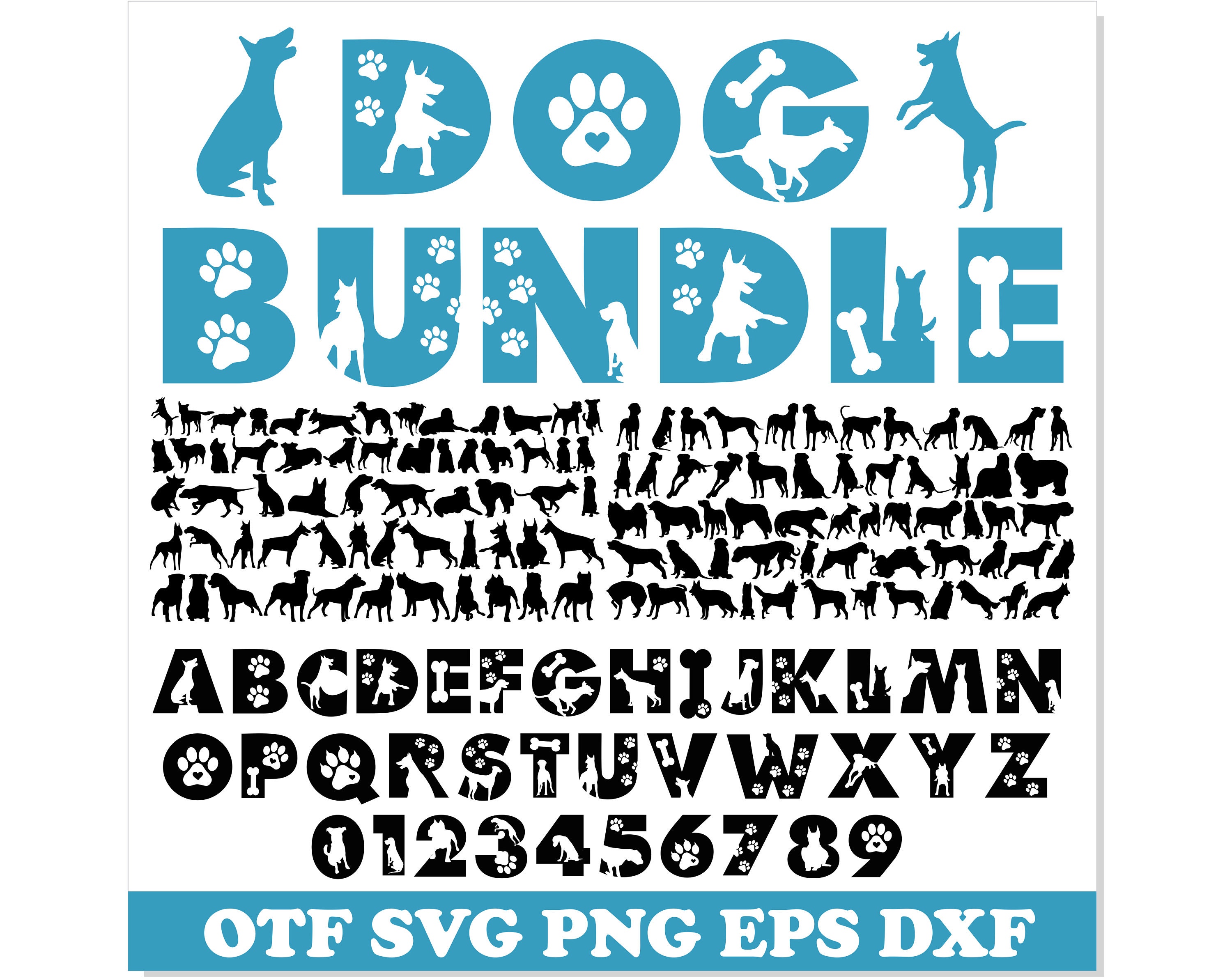 Dog Font Ttf, Dog Bundle Svg, Dog Font Svg, Dog Bundle Png, Paw Font ...