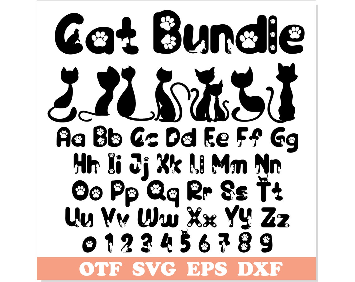 Cat Bundle Cat Font TTF, Cat SVG PNG, Cat Font Svg, Cat Kitty Font, Cat ...