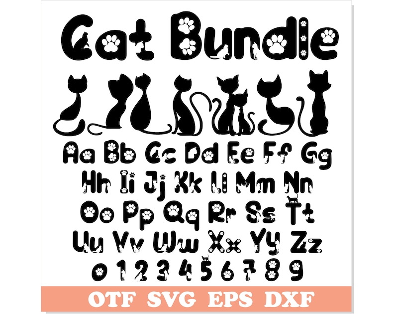 Cat Bundle | Cat Font TTF, Cat SVG PNG, Cat Font Svg, Cat Kitty Font ...