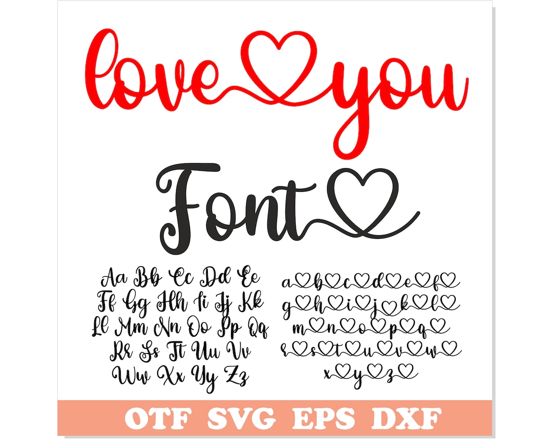 Love You Font With Hearts, Valentines Day Font, Heart Font, Script Font ...