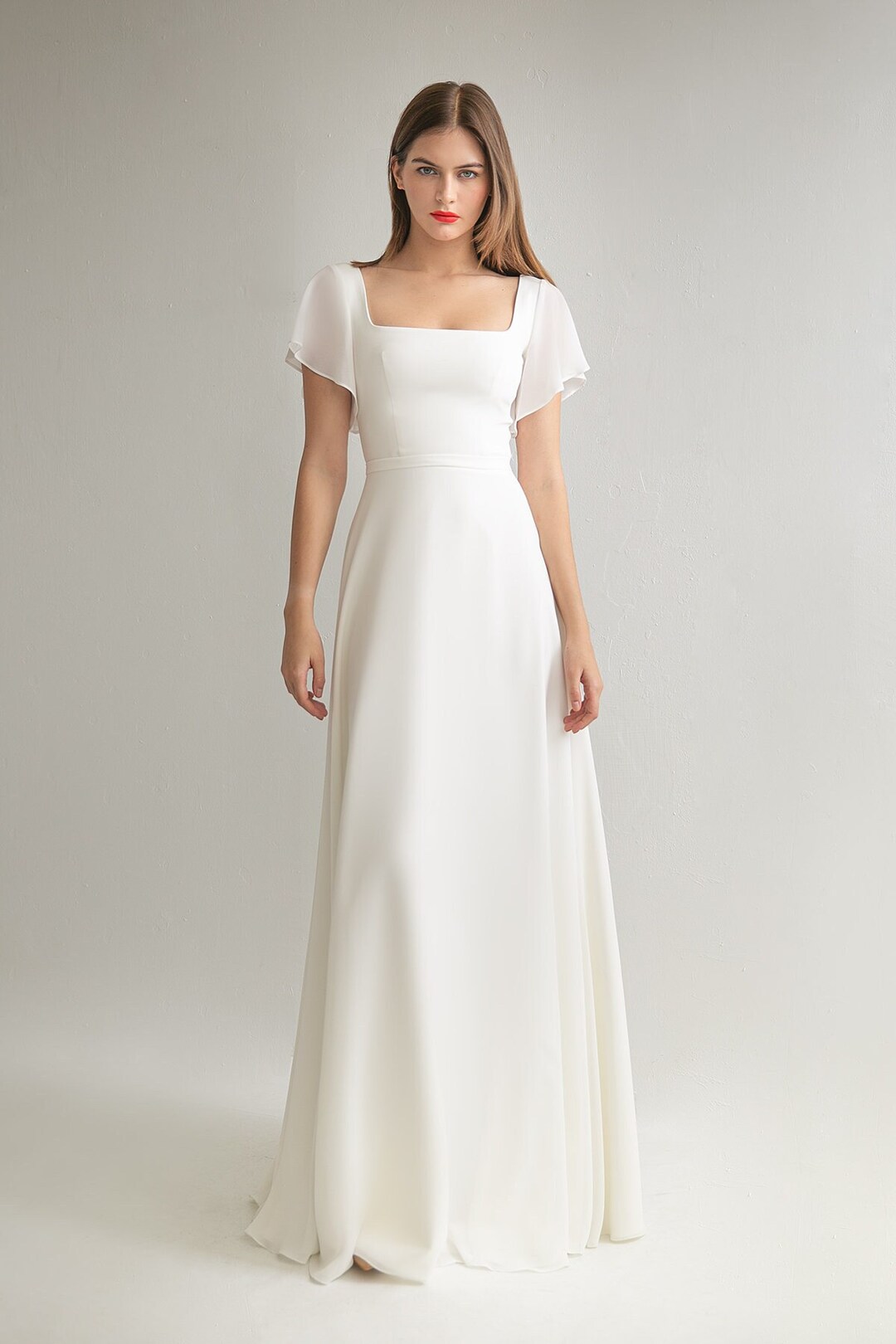 Modest Wedding Dress Simple Wedding Dress Crepe Wedding Dress Flutter ...