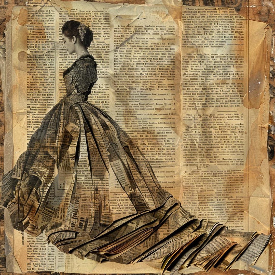 Vintage Book Page Dress Print: Literary Woman Wall Art (digital ...