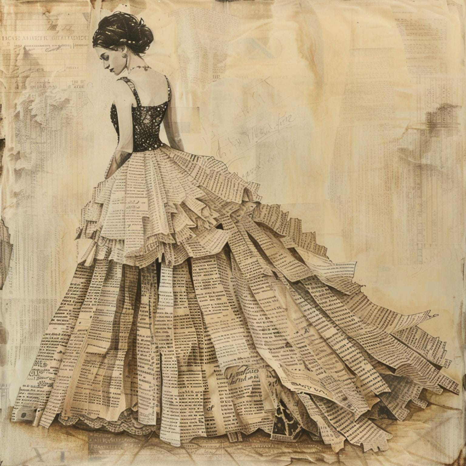 Vintage-inspired Book Page Dress Art Print - Elegant Literary Fashion ...