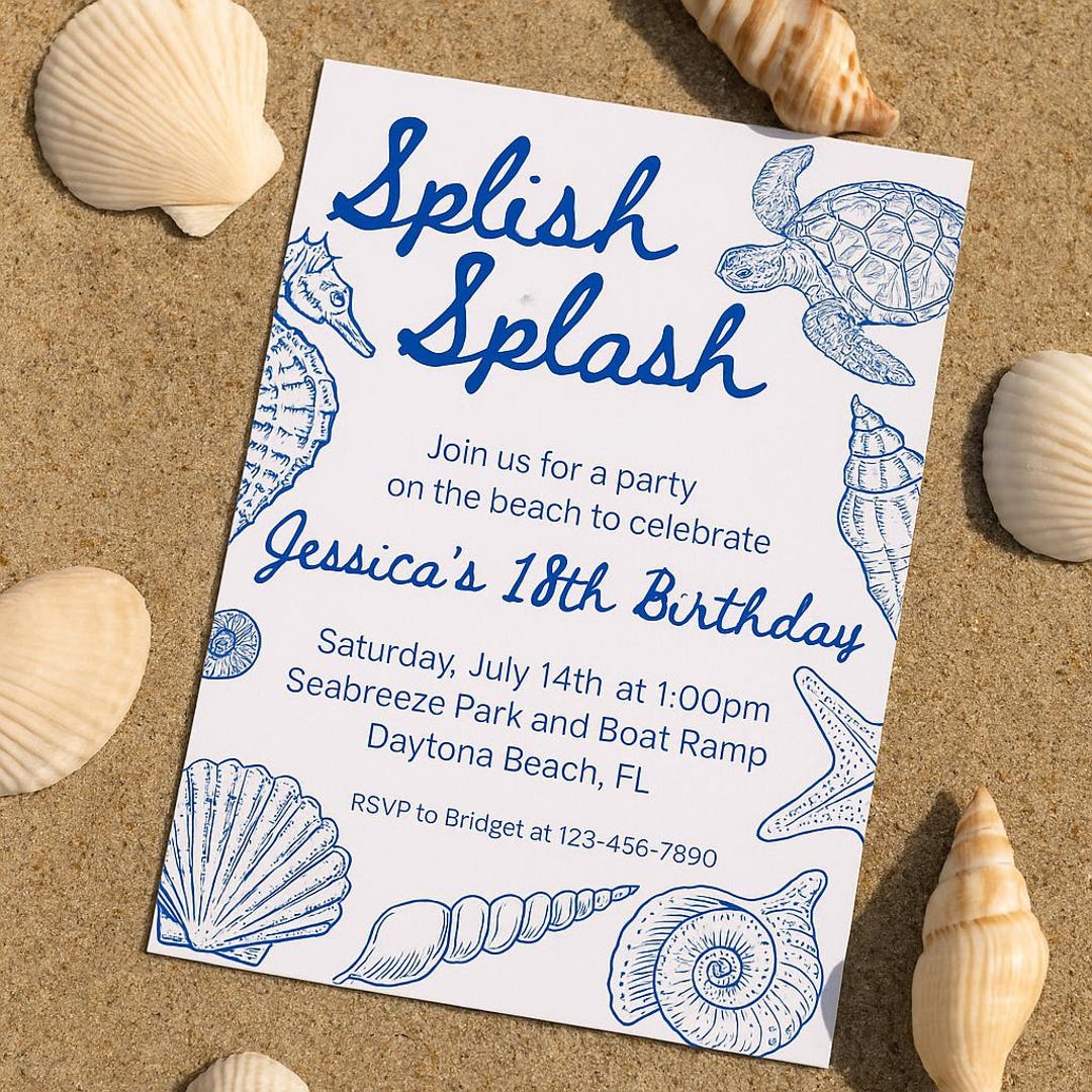 Beach Themed Birthday Invitation: Editable Coastal Party Template - Etsy