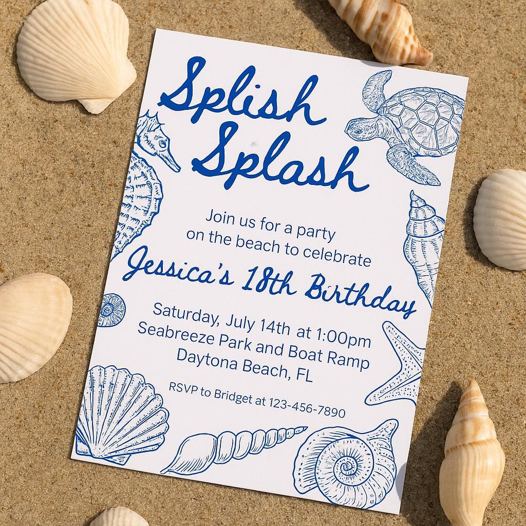 Beach Themed Birthday Invitation: Editable Coastal Party Template - Etsy