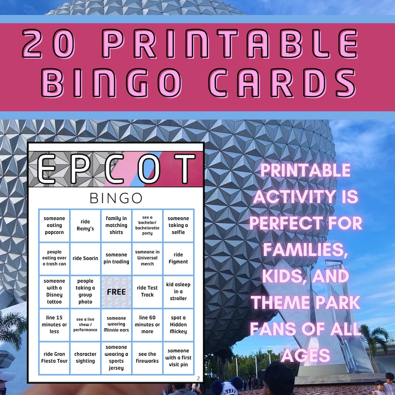 Epcot Bingo Game : Printable Theme Park Activity Bingo | Family ...