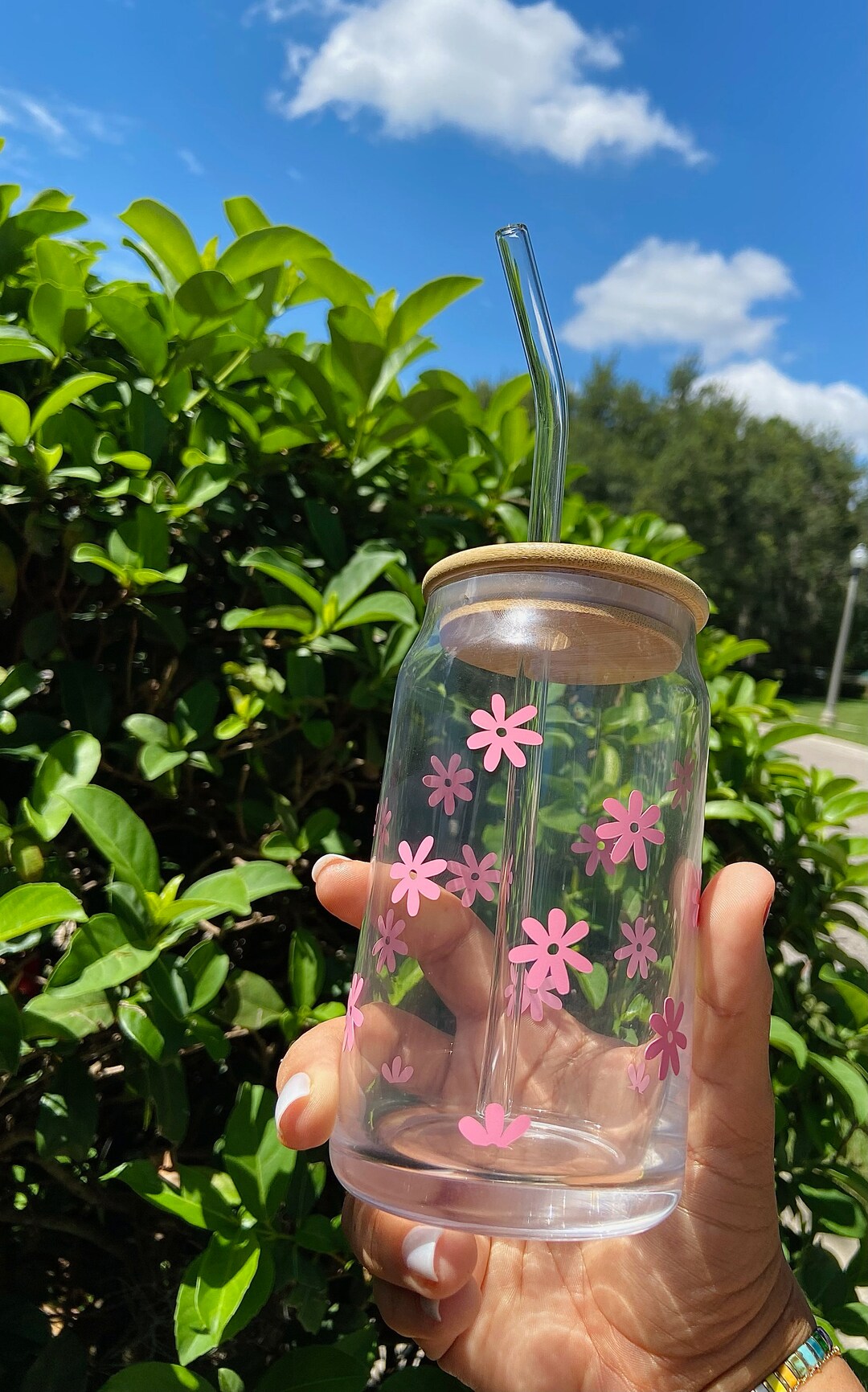 Glass Iced Coffee Cup With Optional Lid & Straw, Cute Iced Coffee Cup ...