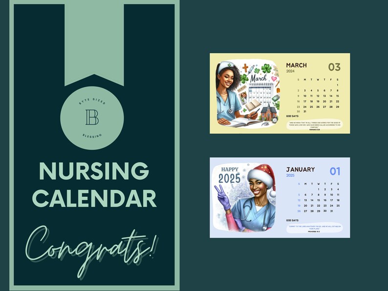 2024-2025 Inspirational Nursing Student Calendar With Bible Verses | Digital Download | Monthly ...