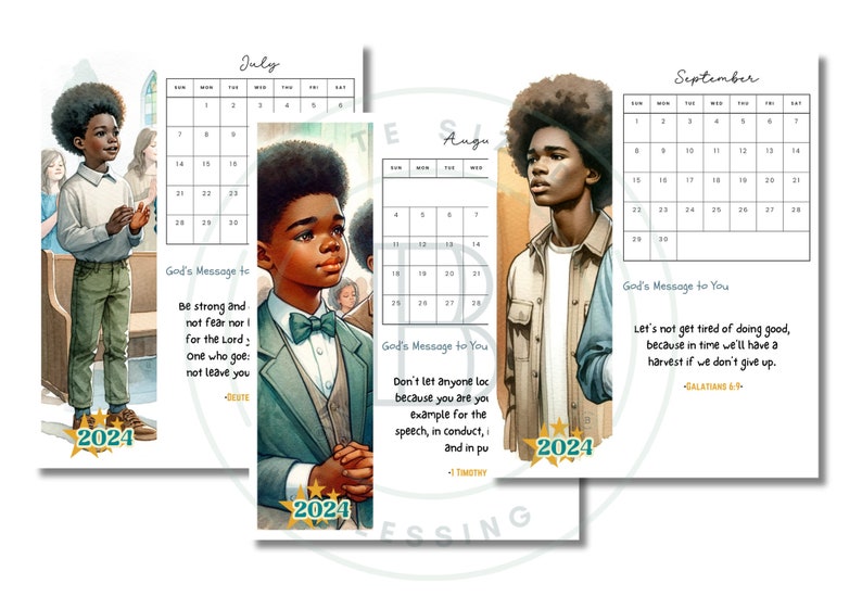 2024 Christian Calendar for Young Black Men, Inspirational Bible Verses ...