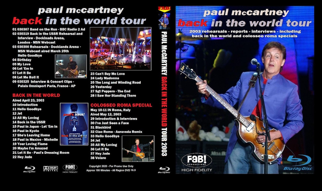 PAUL Mccartney BACK in the World Tour 2003 Blu-ray - Etsy