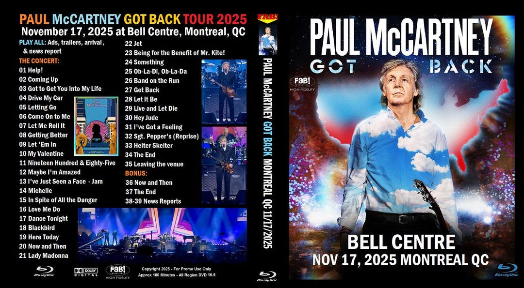 PAUL Mccartney GOT Back Montreal QC Canada 11/17/2025 Blu-ray - Etsy