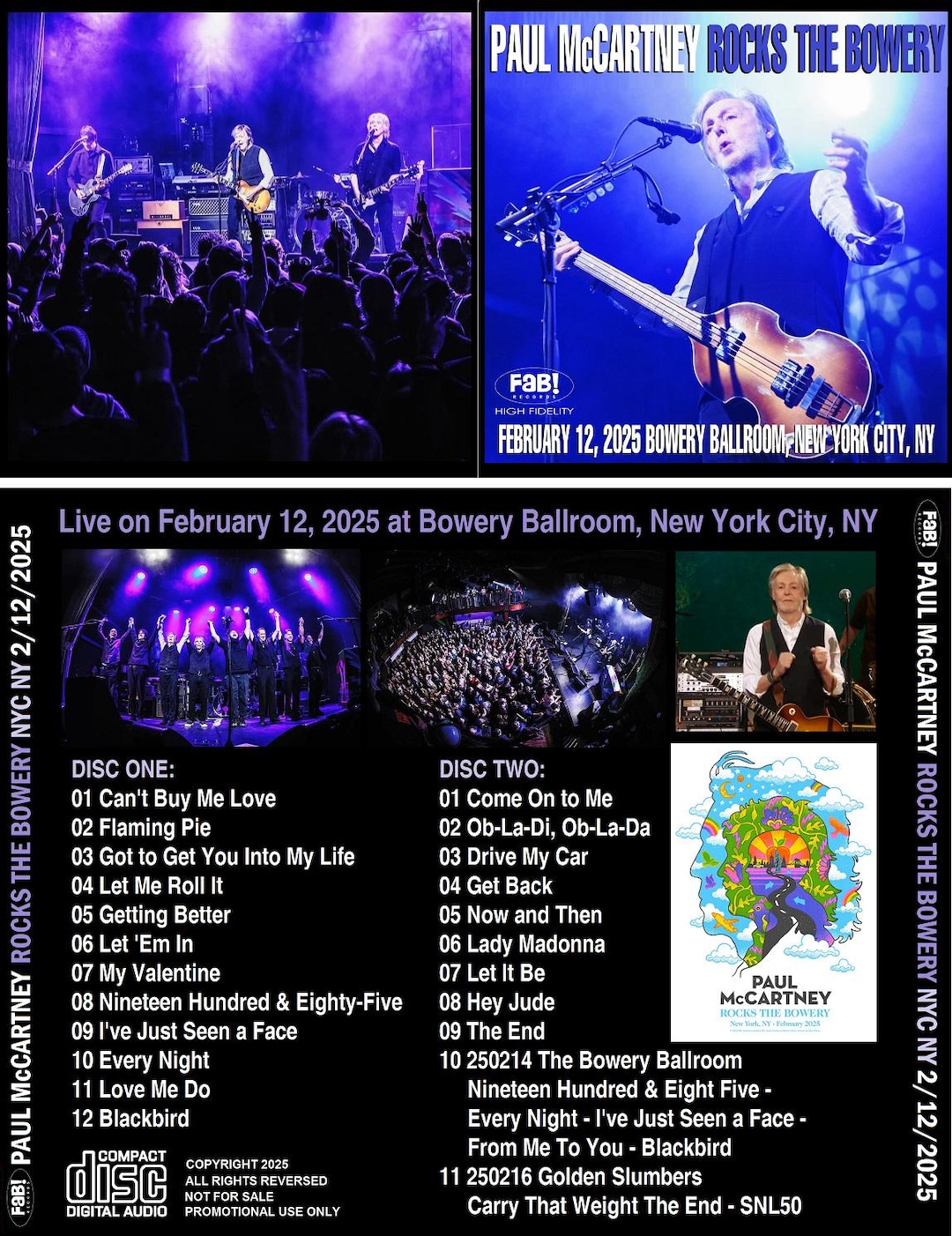 PAUL Mccartney: Live at the Bowery Ballroom NYC NY 2/12/2025 2 Cd - Etsy