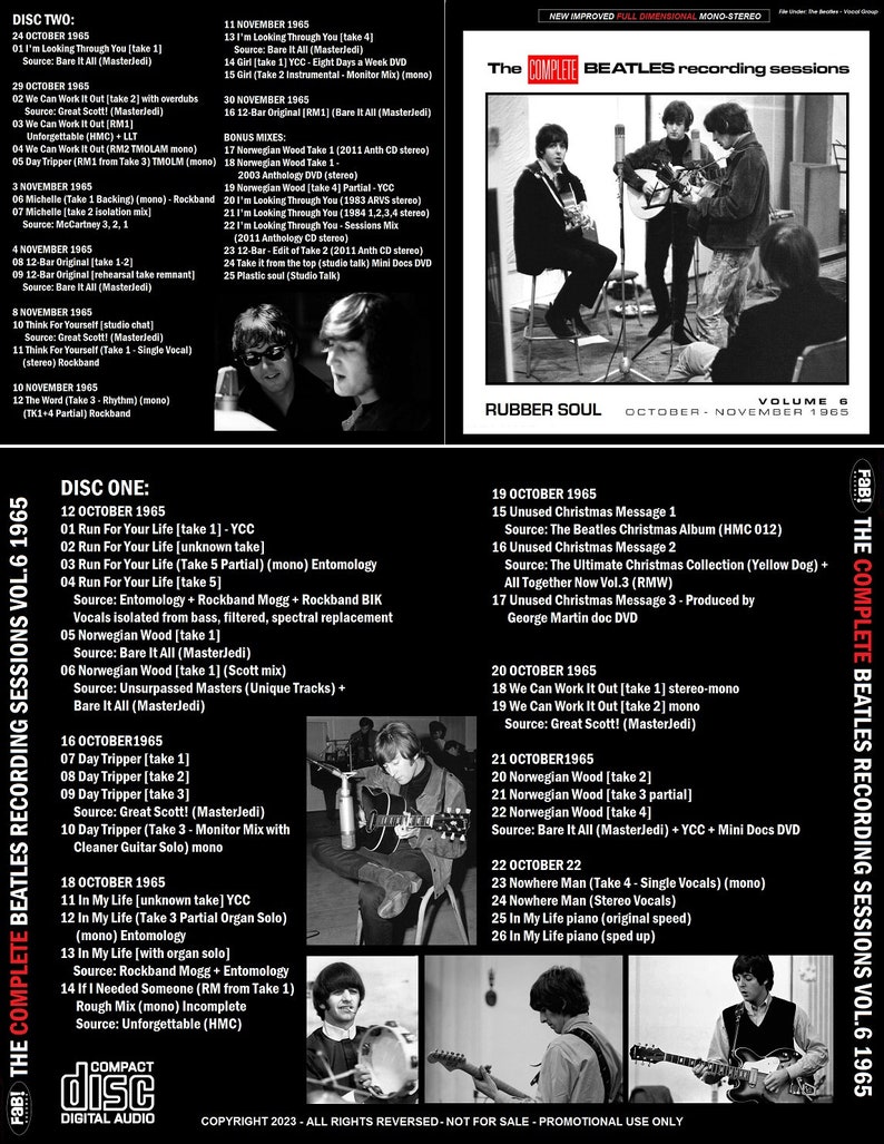 THE BEATLES: the Complete Recording Sessions Vol.6 1965 Rubber Soul 2CD - Etsy