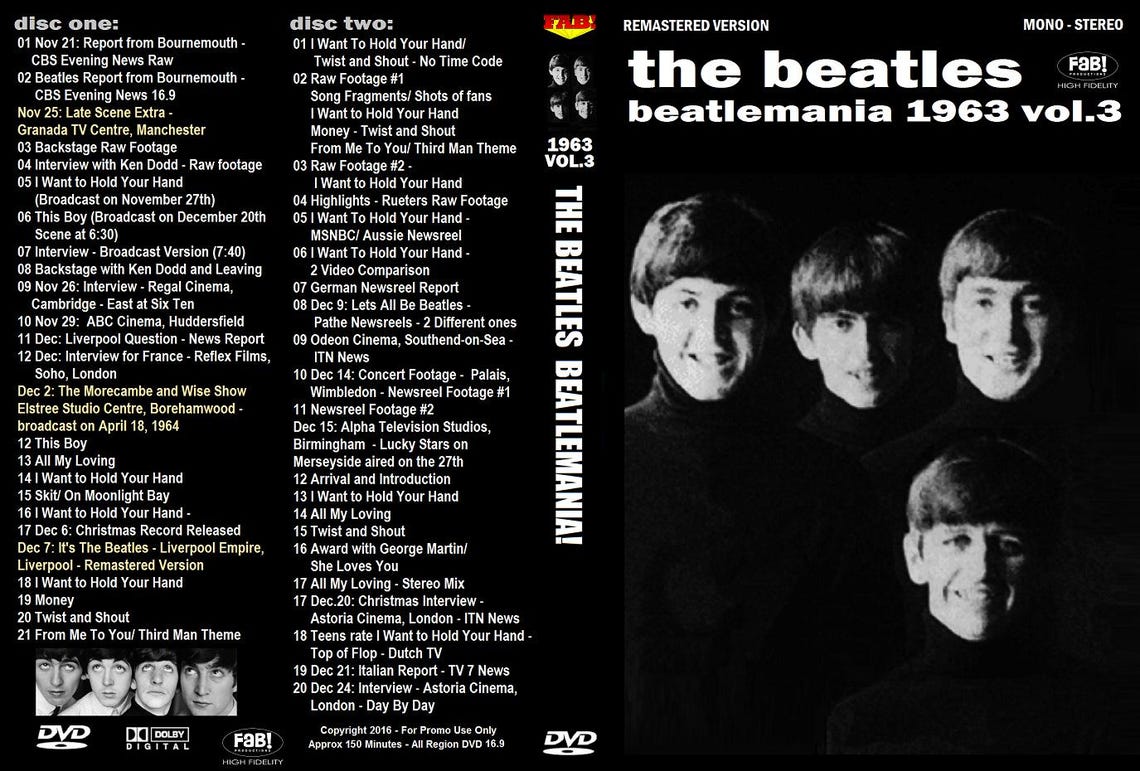 THE BEATLES: BEATLEMANIA! 1963 Vol.3 2 Dvd 2016 Remaster! - Etsy