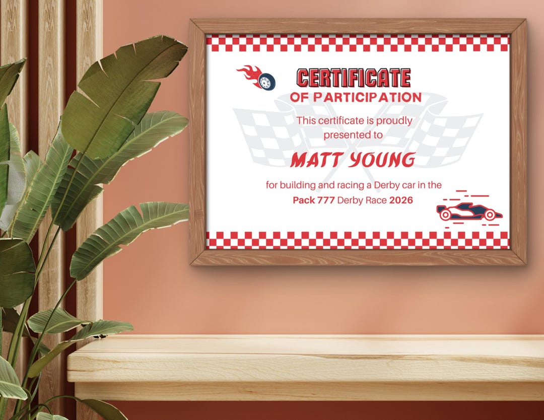 Derby Car Race Certificate Template | Red Flame Design (canva Editable ...