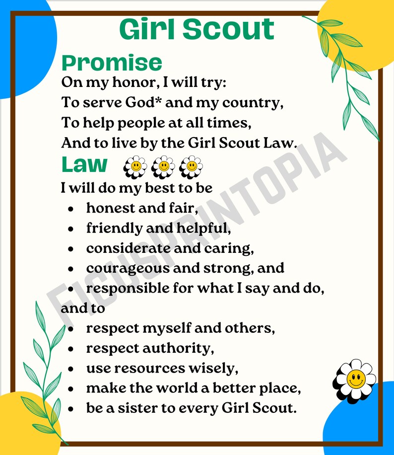 Girl Scouts Promises and Laws Flashcards, 6 Copies - Etsy