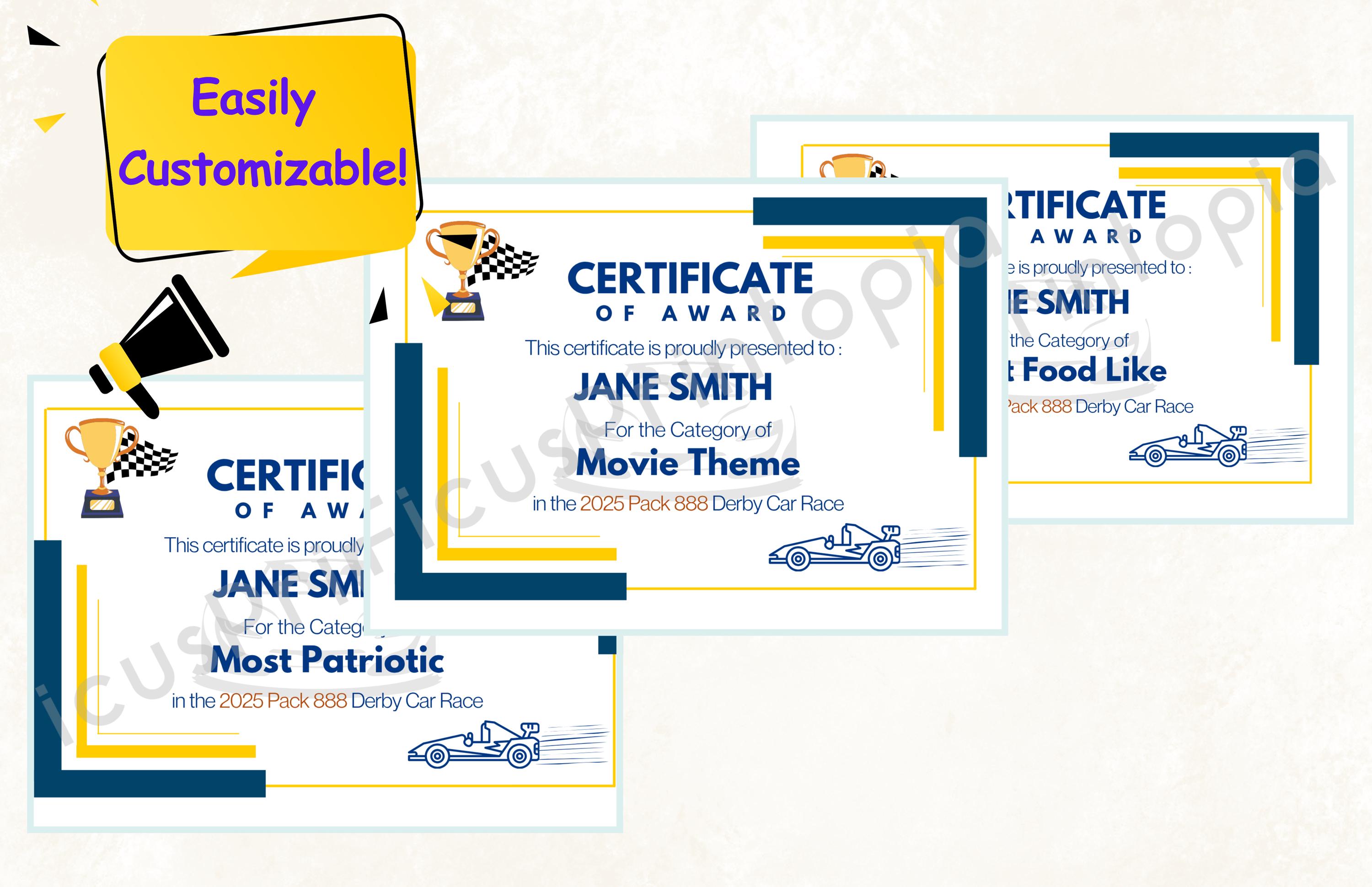 Derby Race Certificate Canva Template | Editable Scouting Award ...