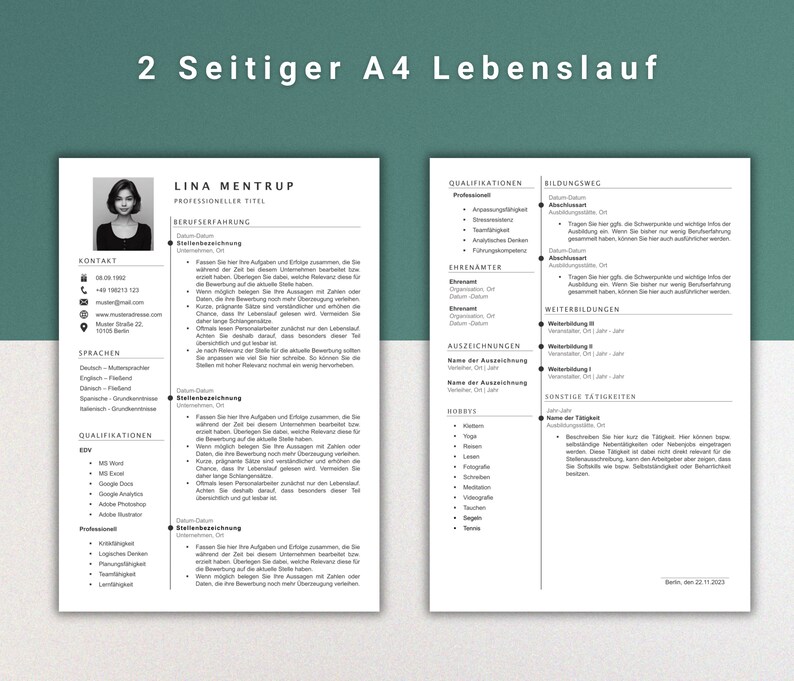 German CV Template | Modern Application Template | Cover Letter | Cover ...