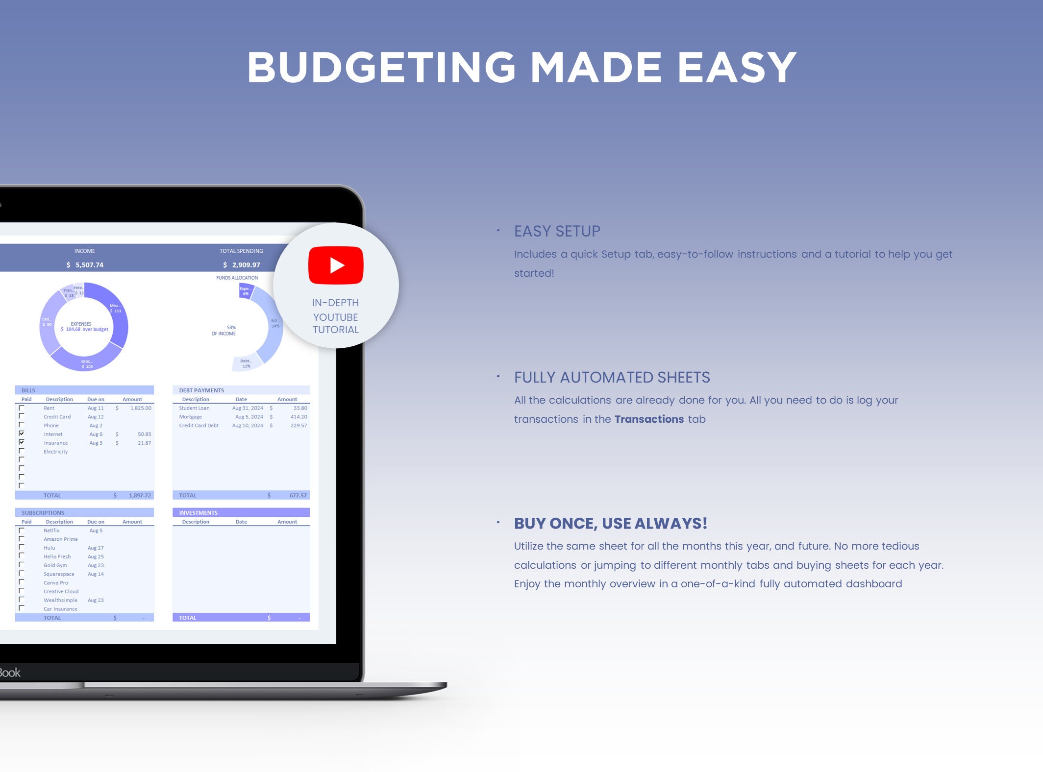 Budget Planner Excel Monthly Budget Spreadsheet, Excel Budget Template ...