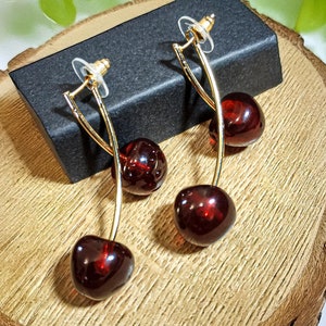 Double cherry earrings Etsy