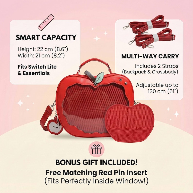 Red Apple Ita Bag · 3-way Crossbody Backpack · Vegan Leather · Novelty ...
