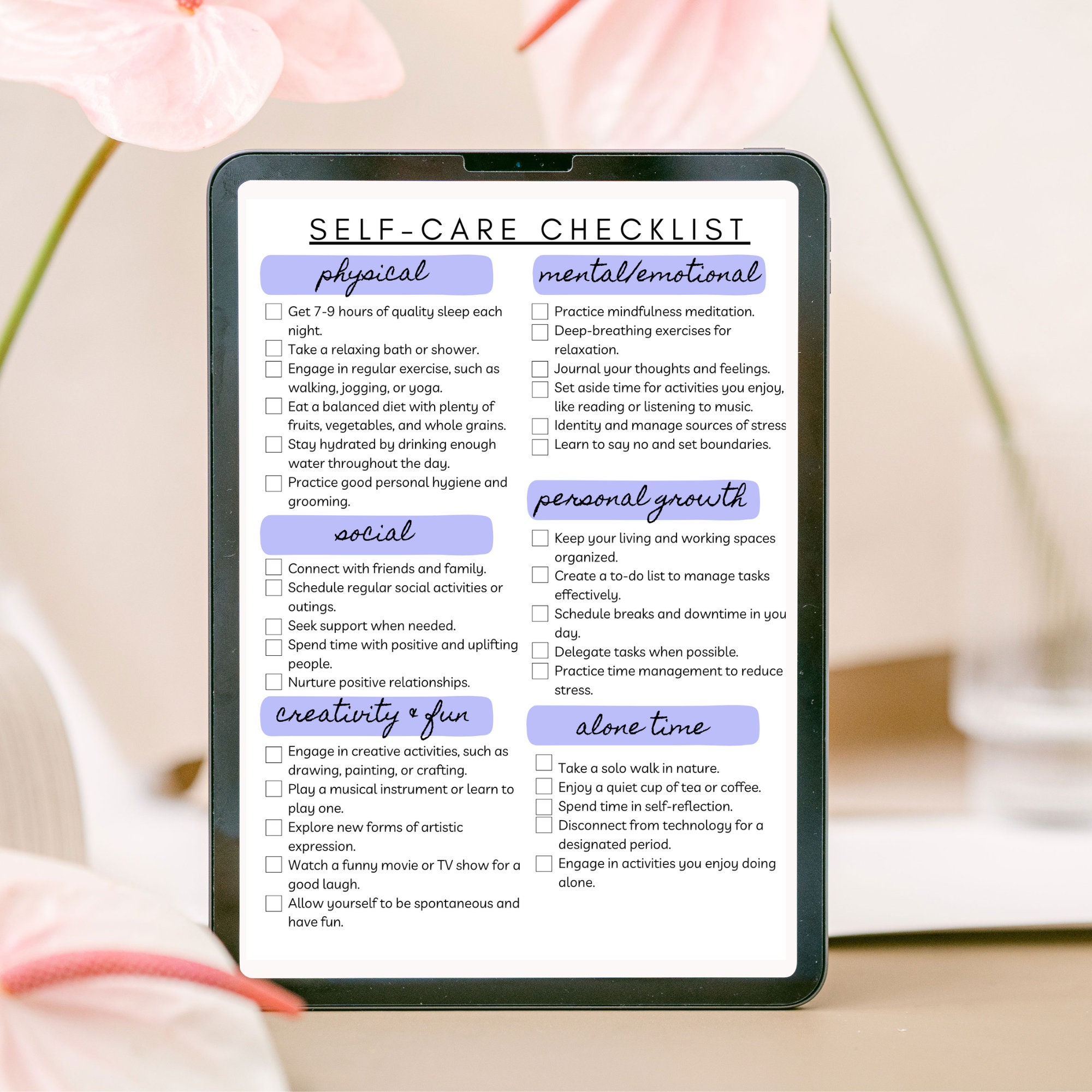 Editable Self Care Checklist Canva Self Care Planner Self Care