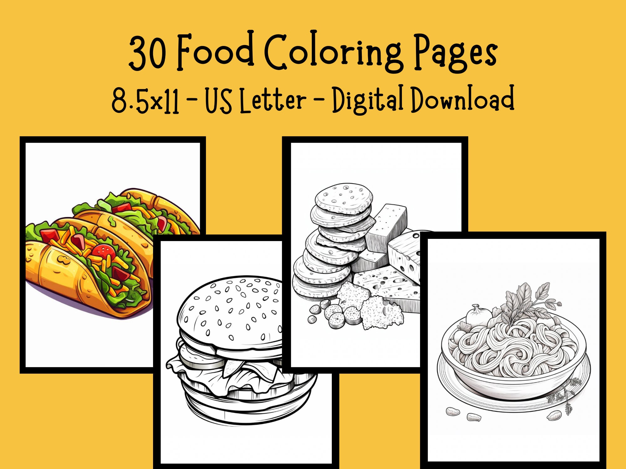 Food Coloring Pages Food and Desserts Food Coloring Book Cute Coloring ...