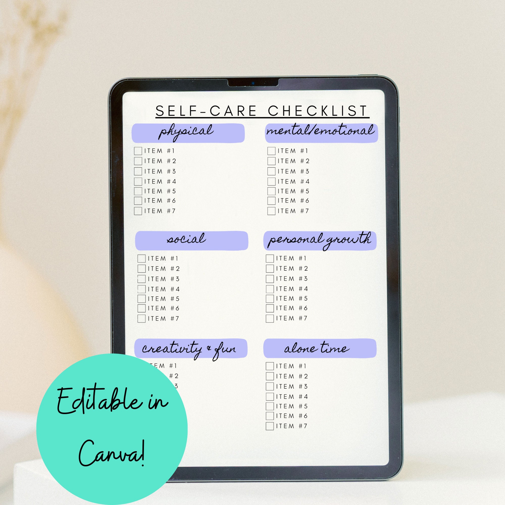 Editable Self Care Checklist Canva Self Care Planner Self Care