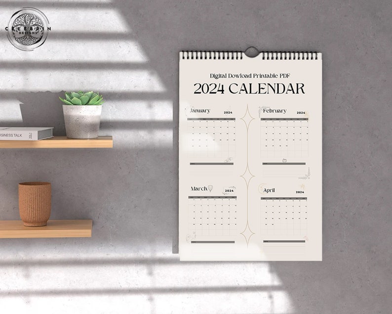 2024 Printable, Changeable Color, Digital Minimalist Calendar With Cute ...