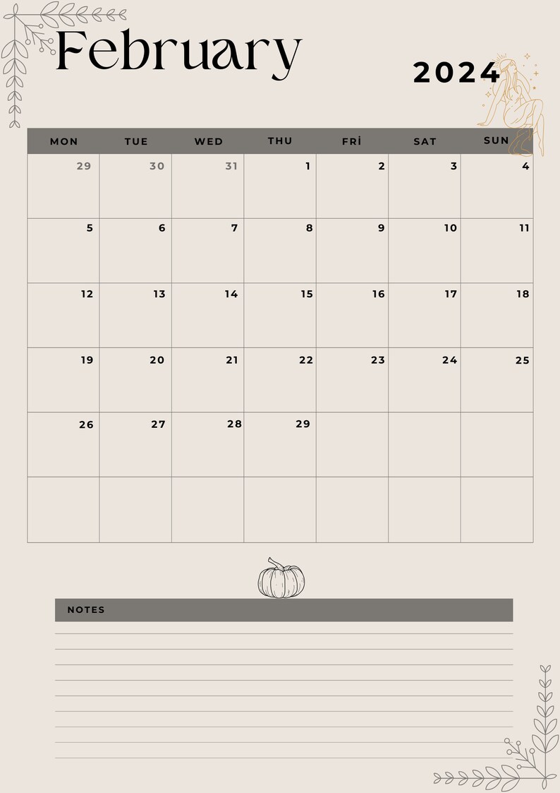 2024 Printable, Changeable Color, Digital Minimalist Calendar With Cute ...